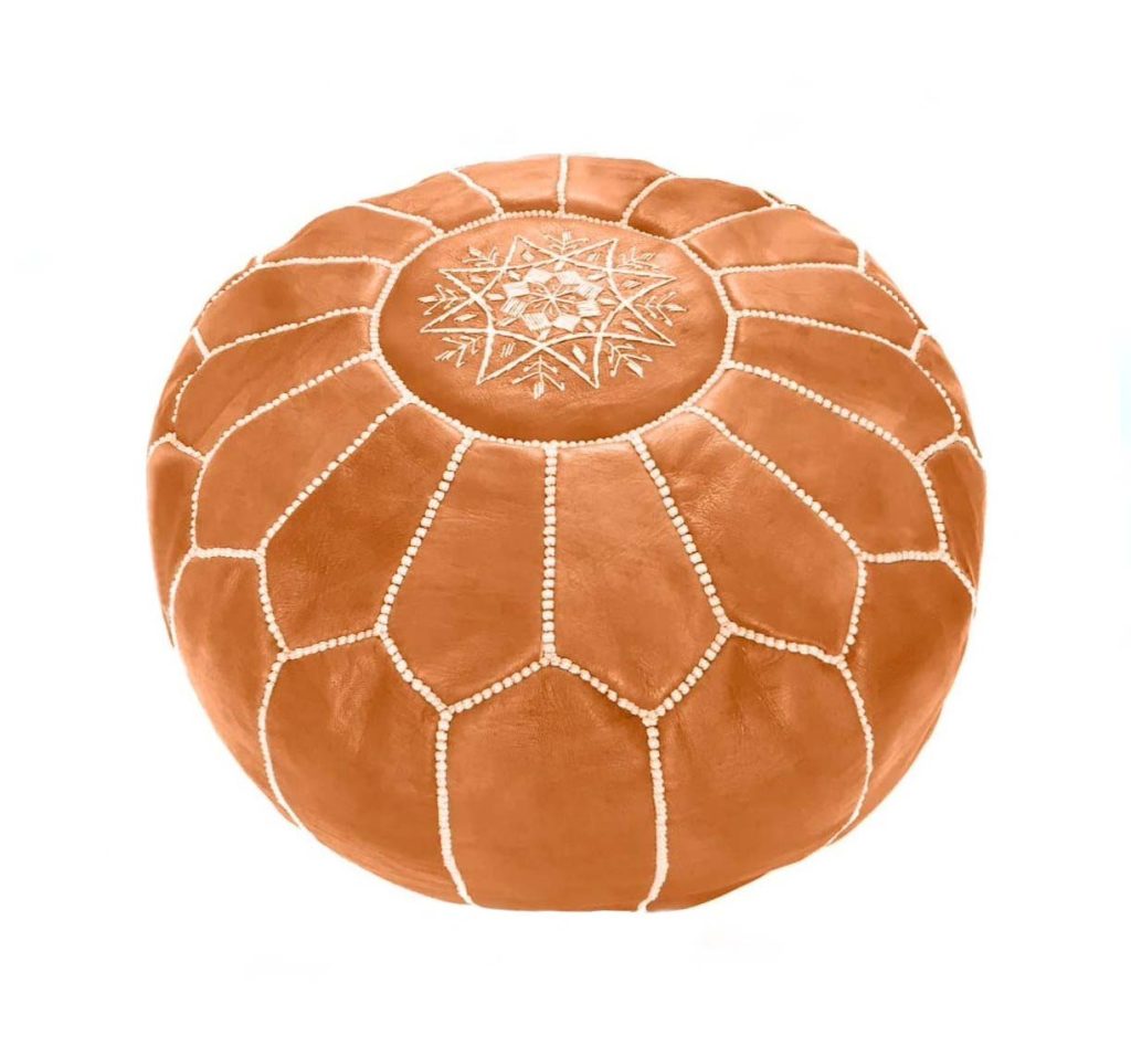 Tan Leather Pouffe – The Hourglass House